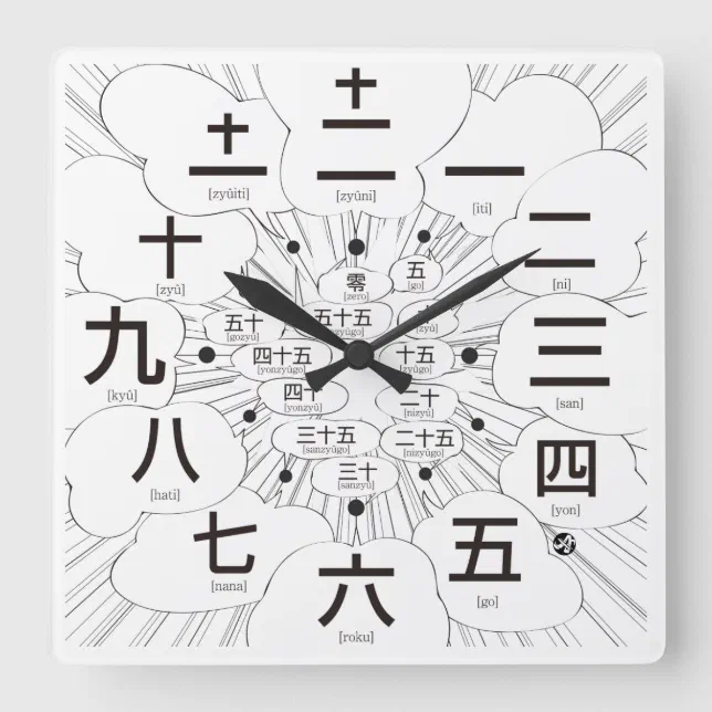 Japan kanji MANGA style [white face] Square Wall Clock | Zazzle