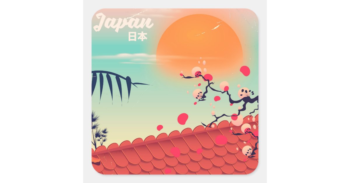 Japan Landscape travel poster Square Sticker | Zazzle
