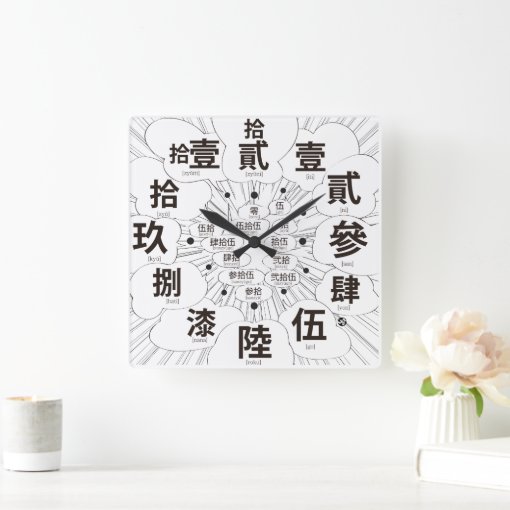 Japan old kanji style like MANGA [white face] Square Wall Clock | Zazzle