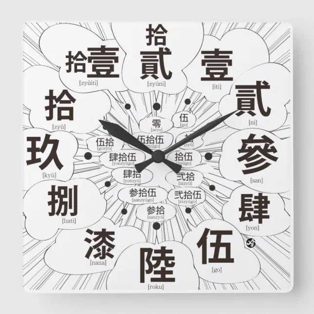 Japan old kanji style like MANGA [white face] Square Wall Clock | Zazzle