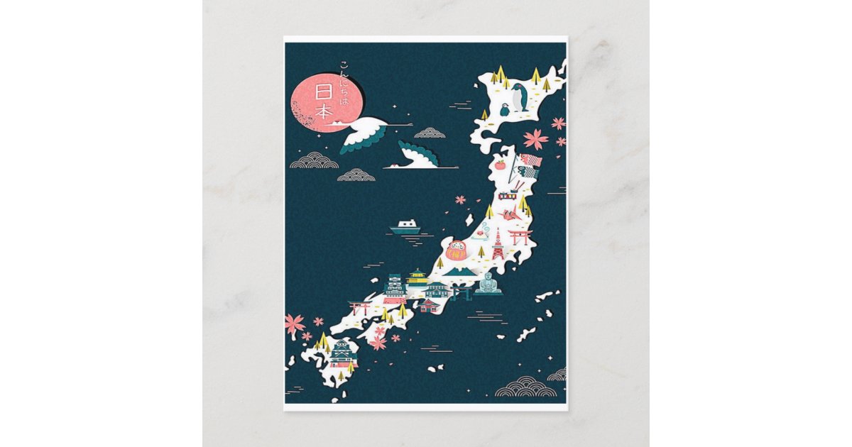 Japan touristic map postcard | Zazzle