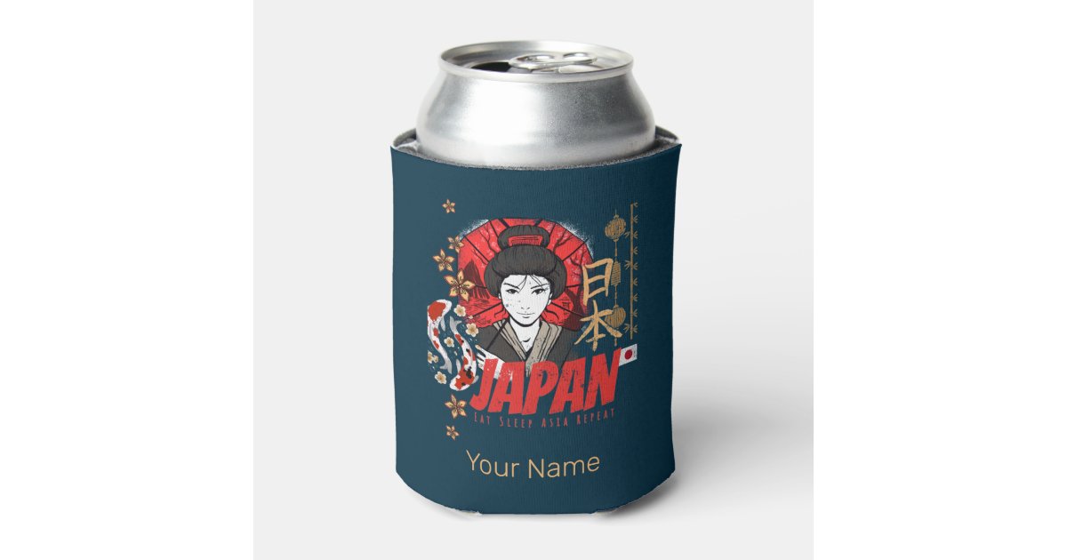 Japan Vintage Geisha with Flag Koi and Lotus Souve Can Cooler | Zazzle