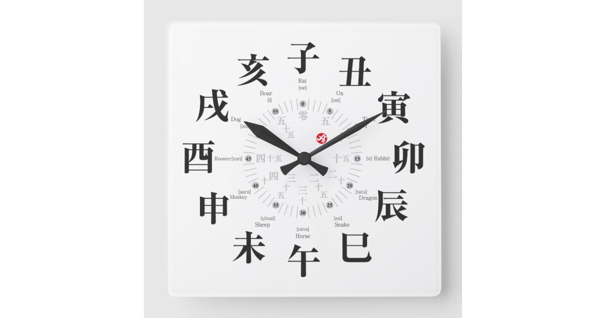 Japan zodiac signs style [white face] square wall clock | Zazzle