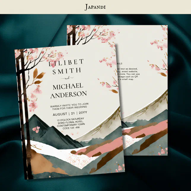 Japandi Scandinavian Wedding Theme Pink Black Invitation | Zazzle