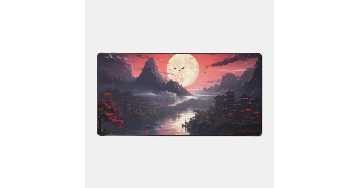 japanese aesthetic moon desk mat | Zazzle