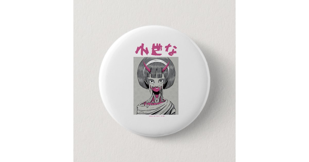 Japanese anime monster girl button | Zazzle