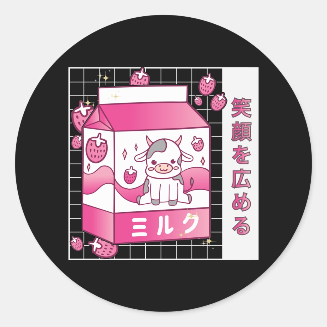 Japanese Anime Strawberry Milk Carton Cute Cow Classic Round Sticker ...