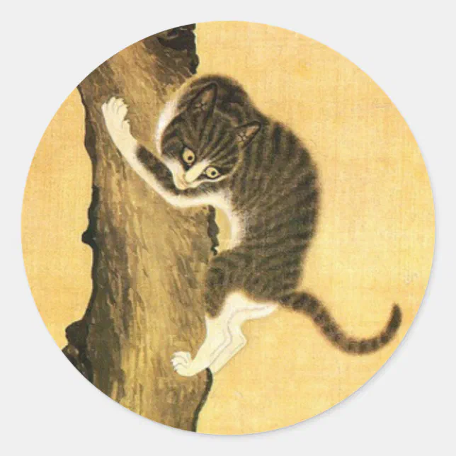 JAPANESE ART OF CAT IN TREE ROUND Sticker | Zazzle
