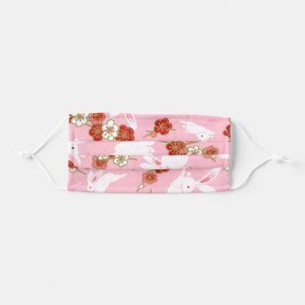 Japanese Art: Pink Sakuras & Rabbits Face Mask | Zazzle