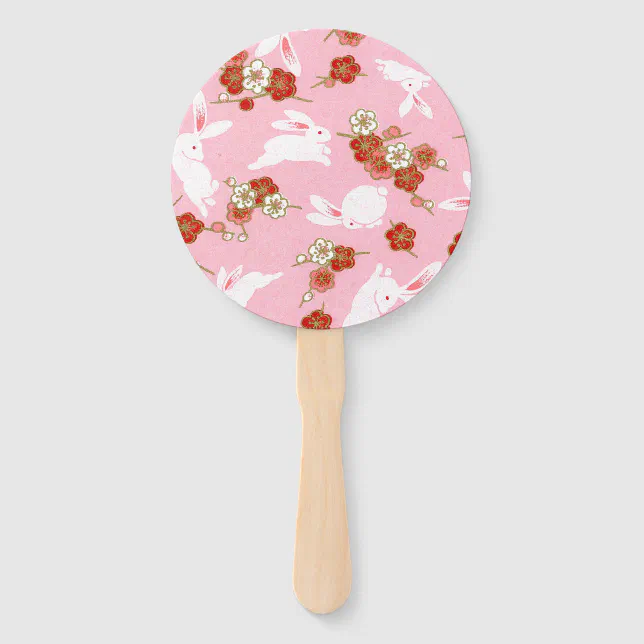 Japanese Art Pink Sakuras & Rabbits Hand Fan | Zazzle