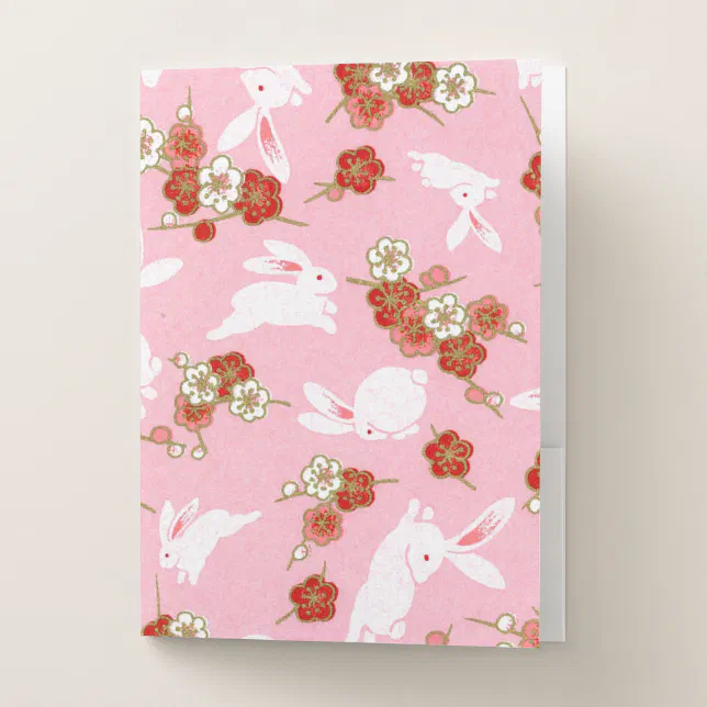Japanese Art: Pink Sakuras & Rabbits Pocket Folder | Zazzle