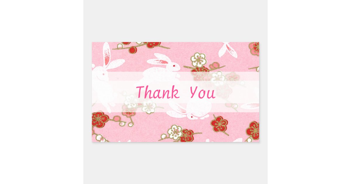 Japanese Art: Pink Sakuras & Rabbits Rectangular Sticker | Zazzle