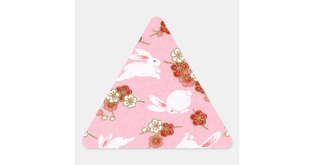 Japanese Art: Pink Sakuras & Rabbits Triangle Sticker | Zazzle