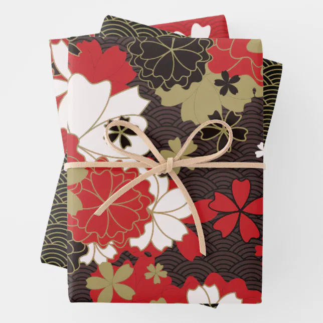 Japanese Art Sakura Traditional Pattern Wrapping Paper Sheets | Zazzle