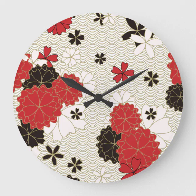 Japanese Art Traditional Floral Pattern Large Clock | Zazzle