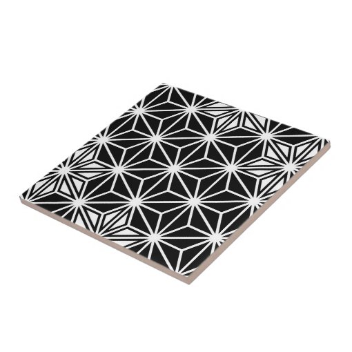 Japanese Asanoha or Star Pattern, black and white Ceramic Tile | Zazzle