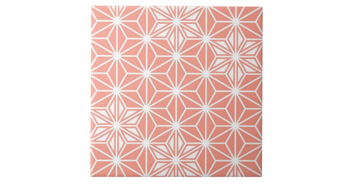 Japanese Asanoha or Star Pattern, coral pink Ceramic Tile | Zazzle