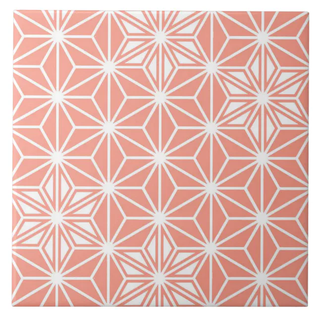 Japanese Asanoha or Star Pattern, coral pink Ceramic Tile | Zazzle