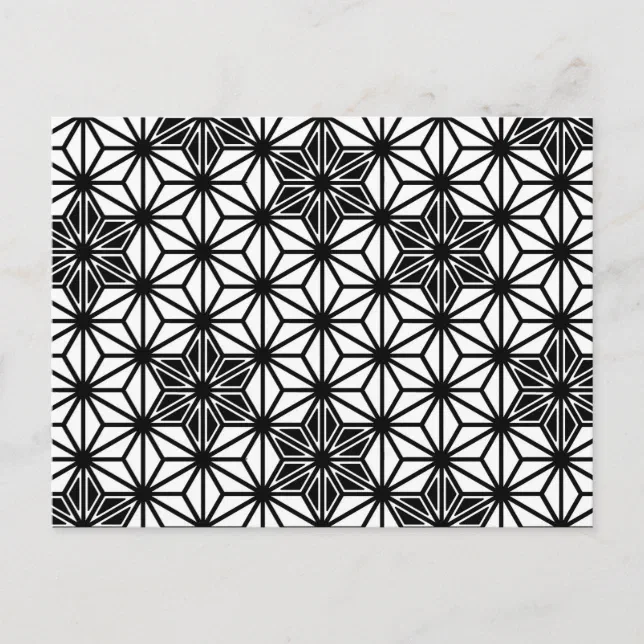 Japanese Asanoha or Star Pattern, white and black Postcard | Zazzle