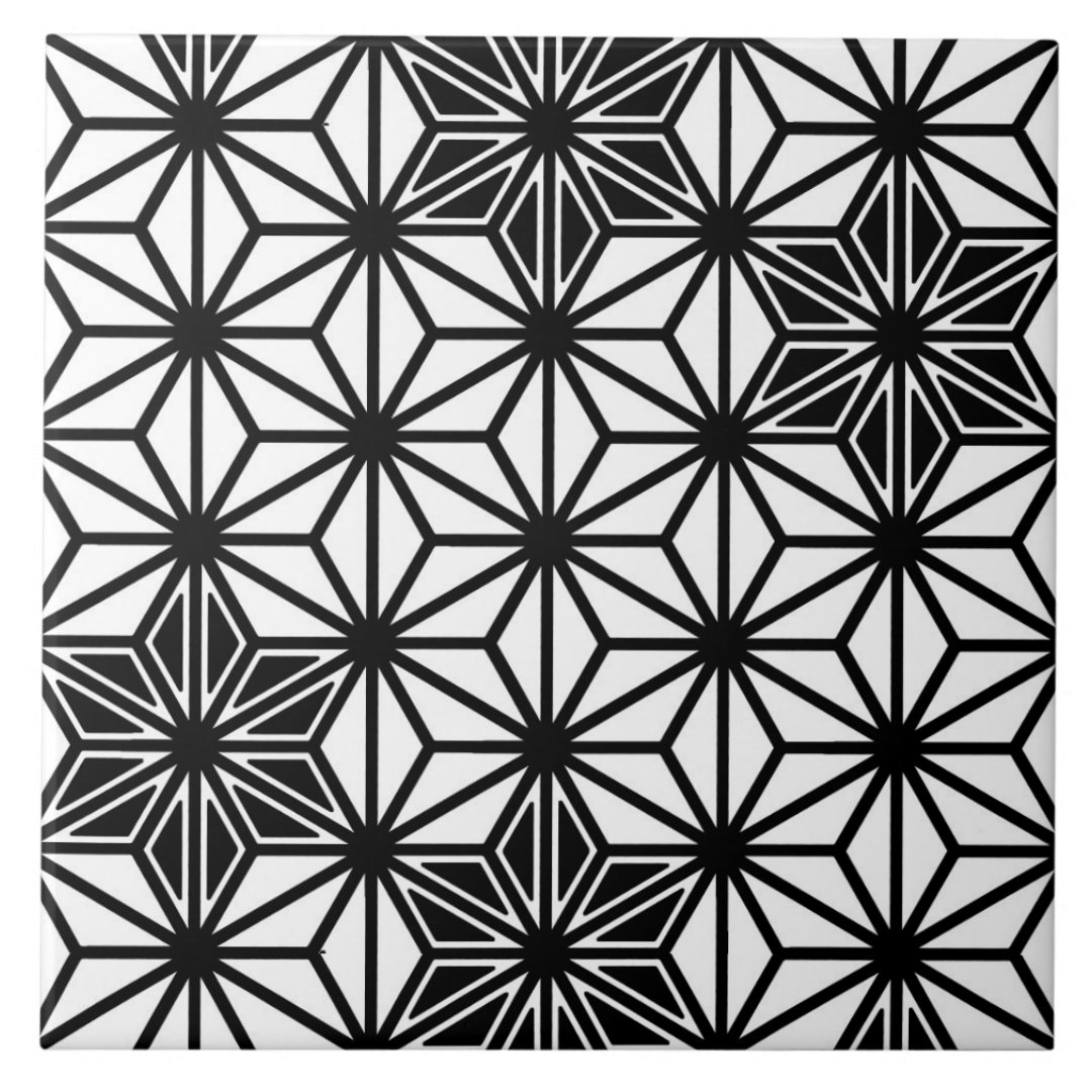 Japanese Asanoha or Star Pattern, white and black Tile | Zazzle