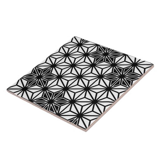 Japanese Asanoha or Star Pattern, white and black Tile | Zazzle