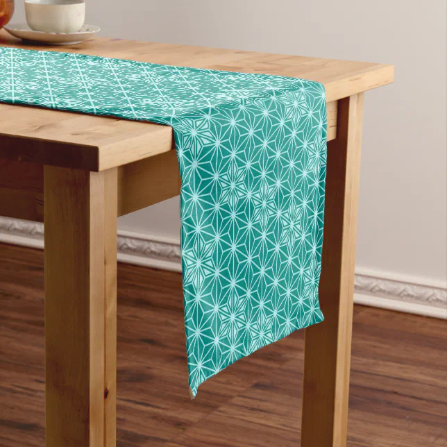 Japanese Asanoha pattern, Turquoise and Aqua Short Table Runner | Zazzle
