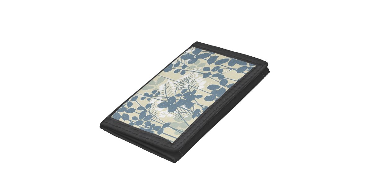 Japanese Asian Blue Leaf Flower Trifold Wallet | Zazzle