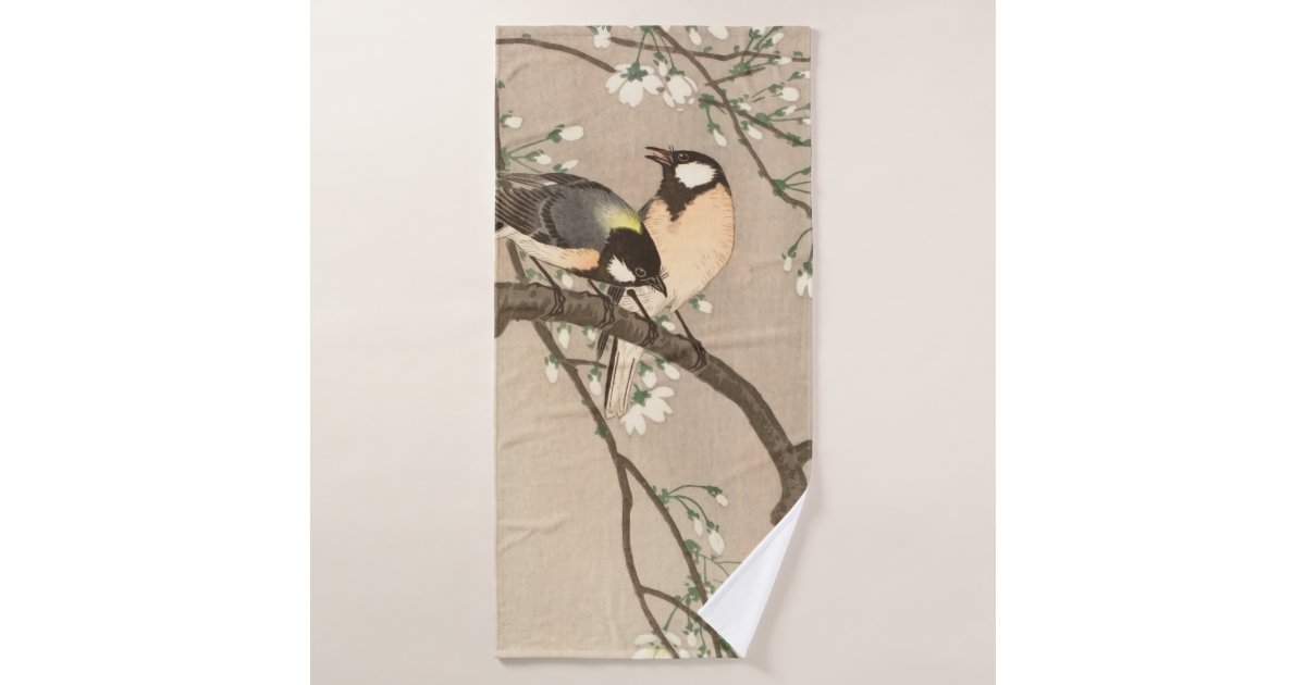 Japanese Asian Koson Bird Chickadee Songbird Bath Towel Set | Zazzle