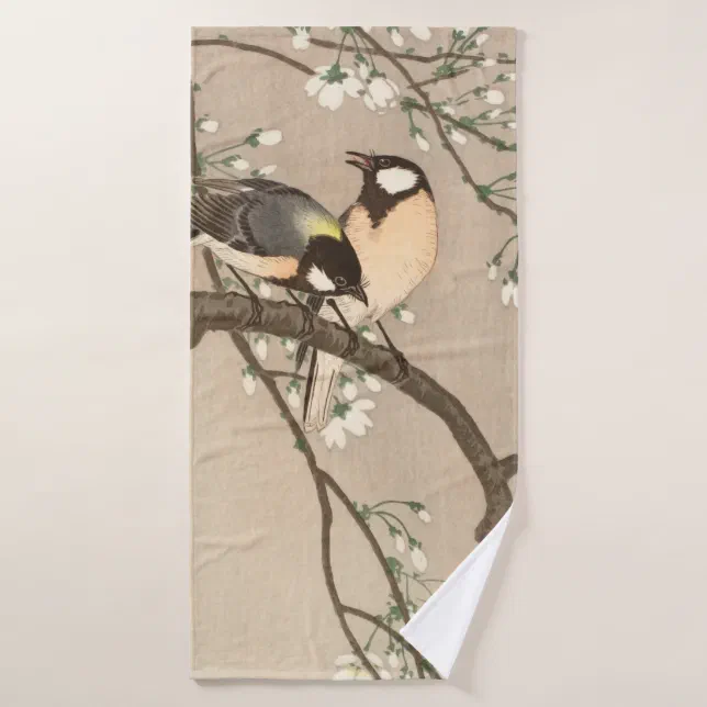 Japanese Asian Koson Bird Chickadee Songbird Bath Towel Set | Zazzle