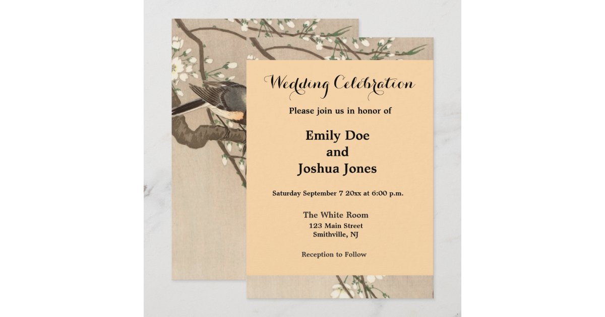 Japanese Asian Koson Bird Chickadee Songbird Invitation | Zazzle