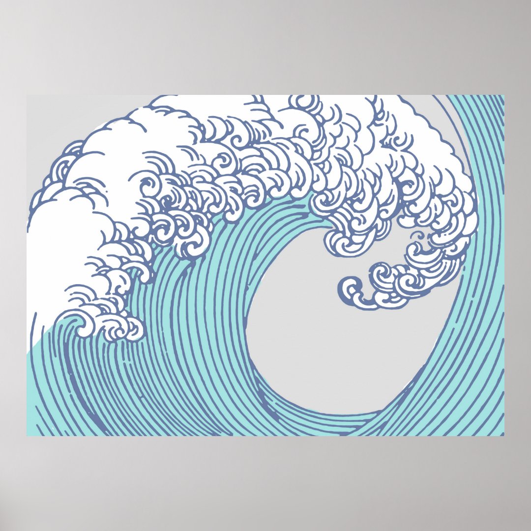Japanese Asian Surf Wave Art Ocean Art Poster | Zazzle