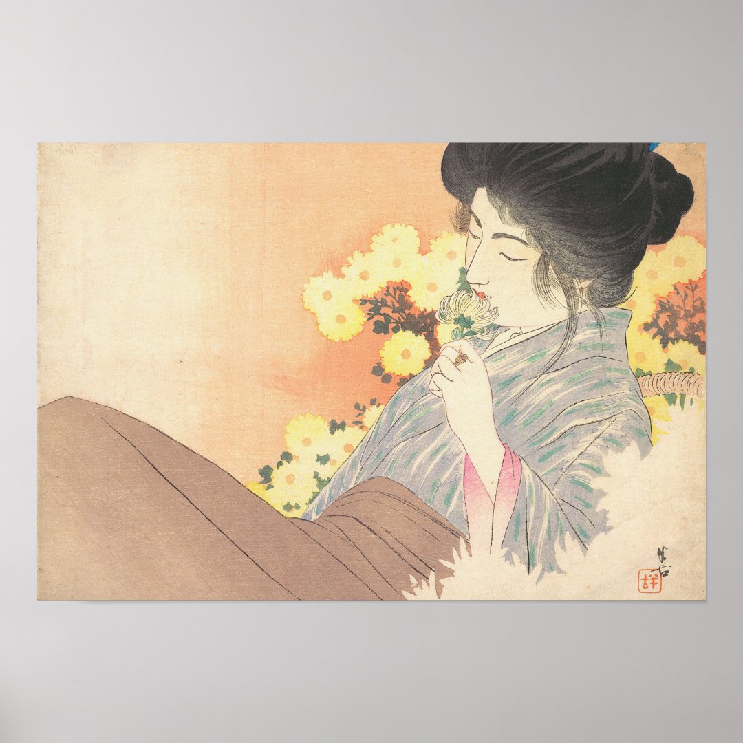 Japanese beauty with flower geisha maiko tattoo poster | Zazzle