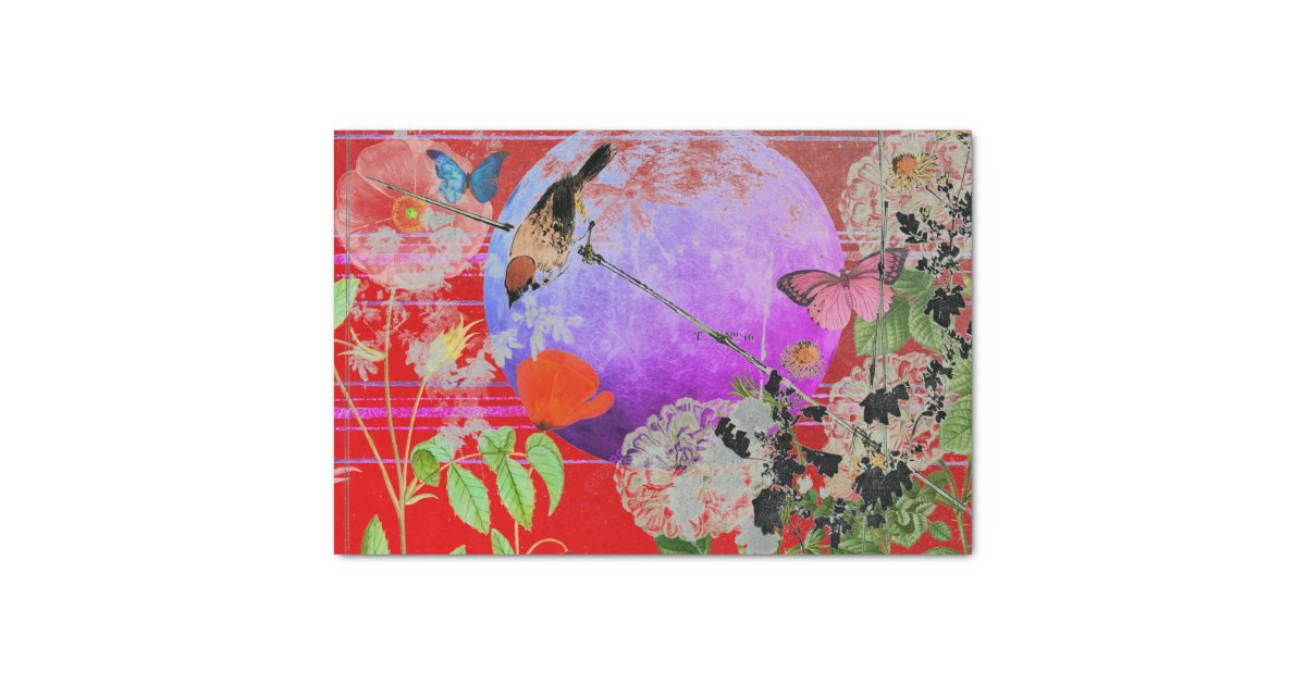 JAPANESE BIRDS AND A FULL MOON TISSUE PAPER | Zazzle
