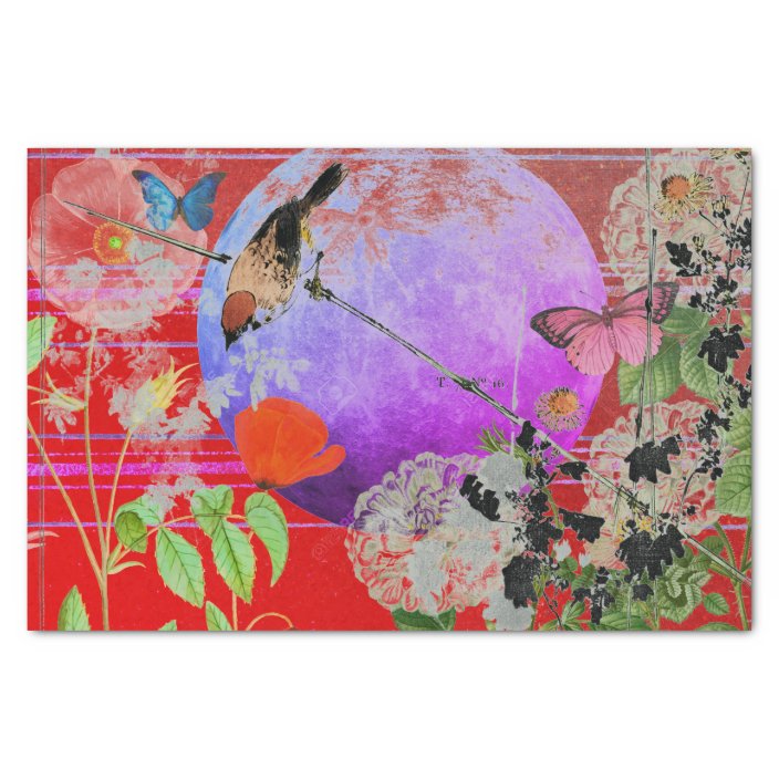 JAPANESE BIRDS AND A FULL MOON TISSUE PAPER | Zazzle.com