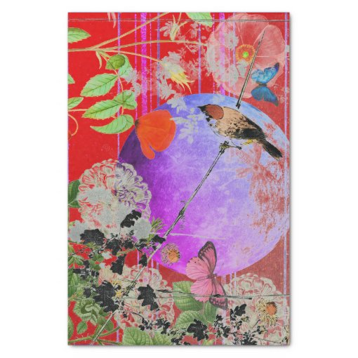 JAPANESE BIRDS AND A FULL MOON TISSUE PAPER | Zazzle