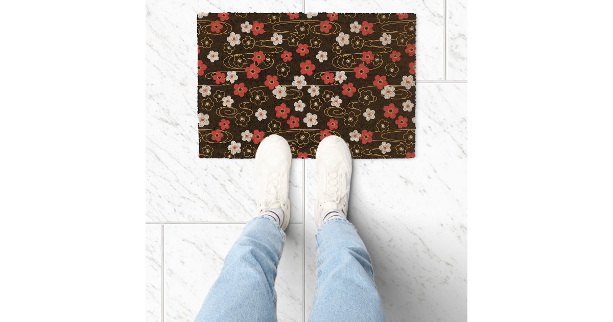 Japanese Black Sakura Cherry Blossom Flowers Doormat | Zazzle