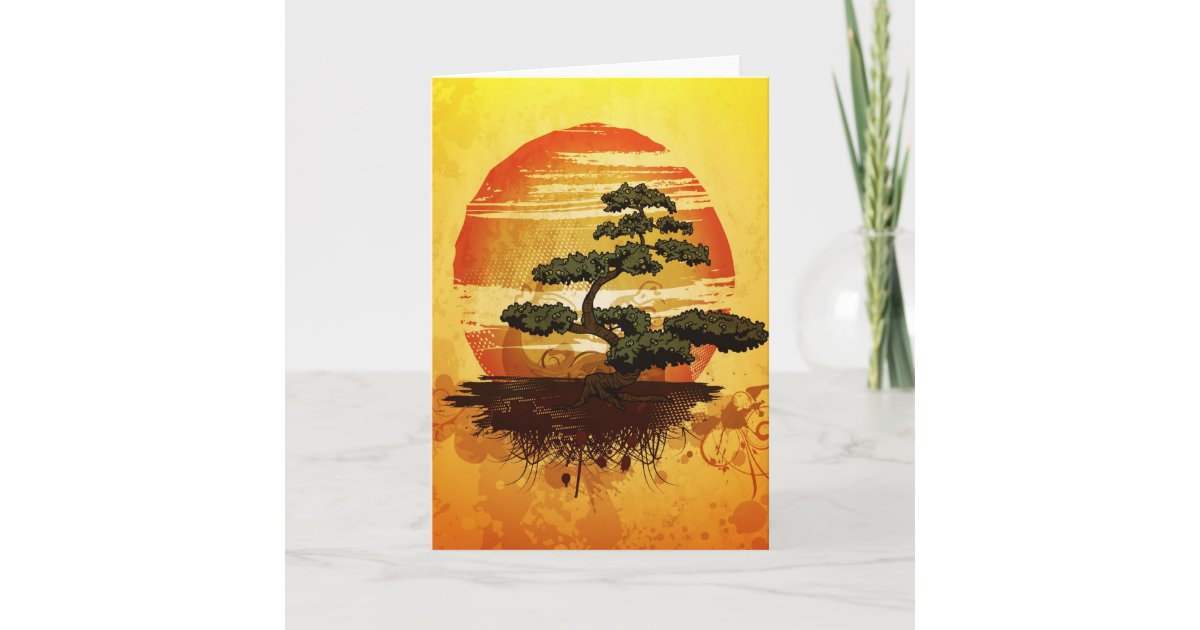 Japanese Bonsai Tree Sunset Card | Zazzle