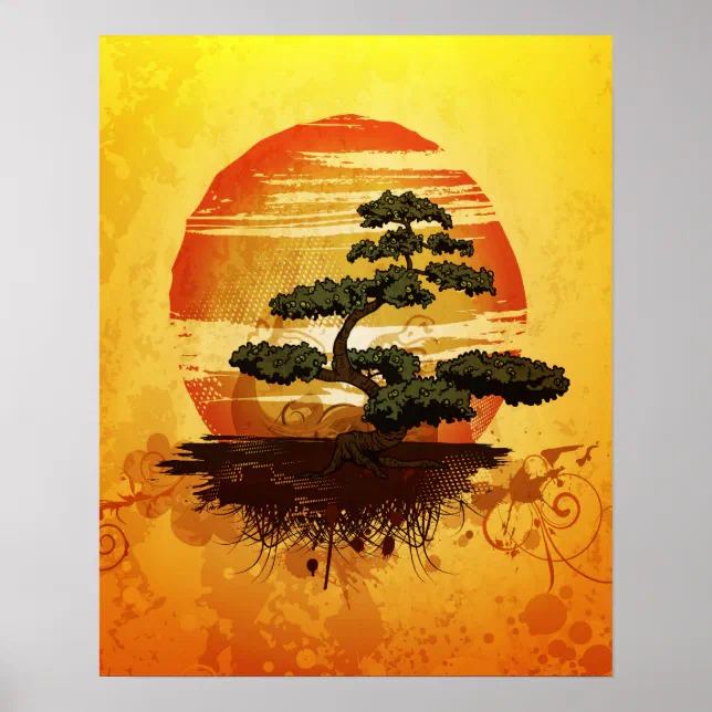 Japanese Bonsai Tree Sunset Poster | Zazzle