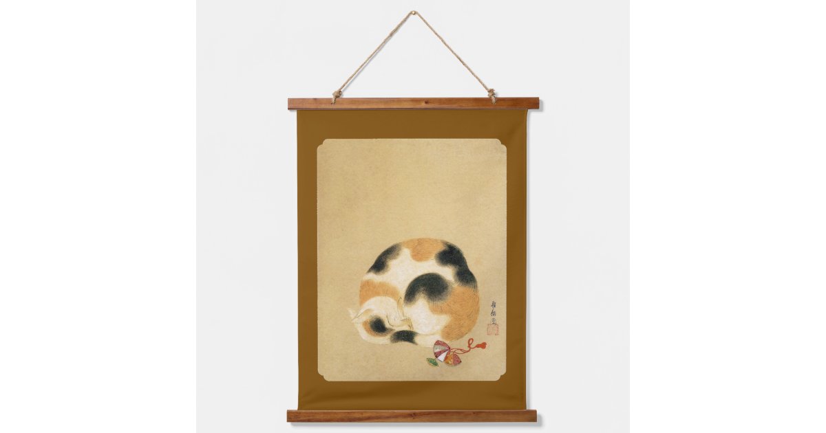 Japanese Calico cat, Hanabusa Itchō Hanging Tapestry | Zazzle