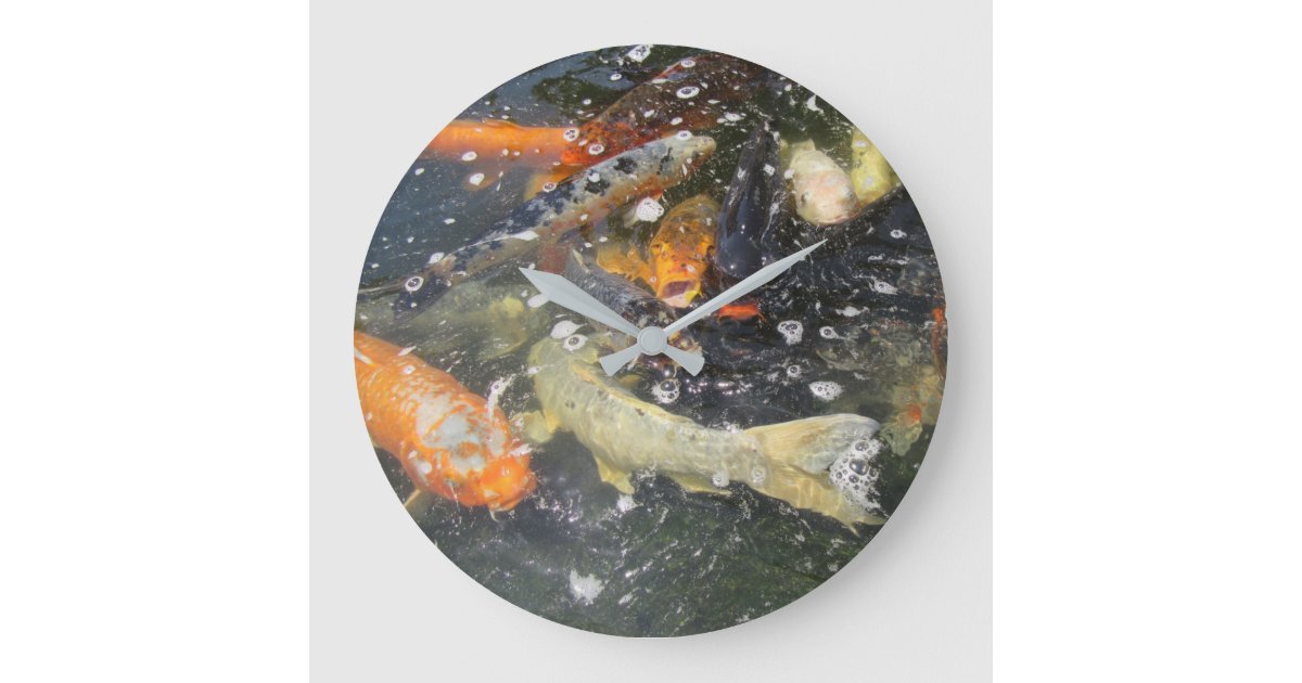 Japanese Carp Koi Fish Swimming Large Clock | Zazzle
