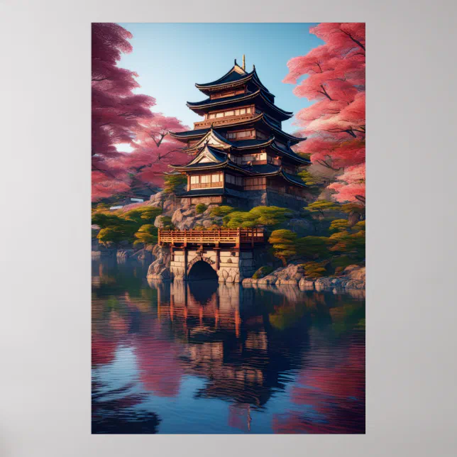 Japanese Castle by the Water Poster | Zazzle