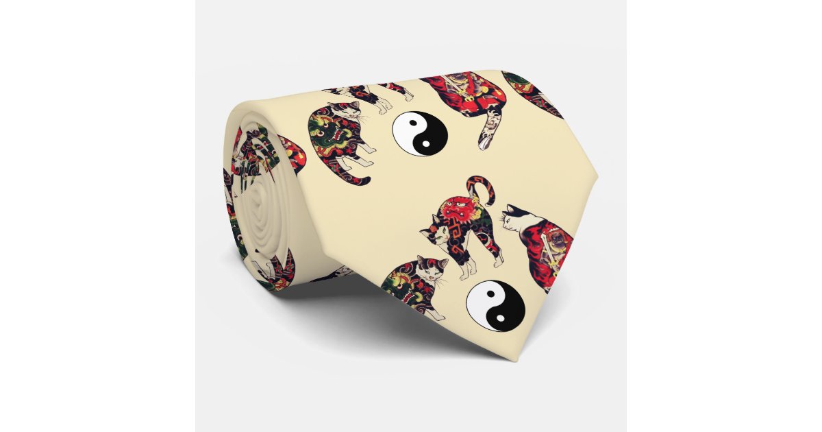 JAPANESE CATS ,DRAGON RED DEVIL TATTOOS,YIN YANG NECK TIE | Zazzle