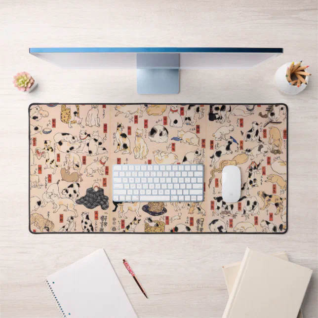 Japanese Cats of The Edo era, Kuniyoshi, Ukiyo-e Desk Mat | Zazzle