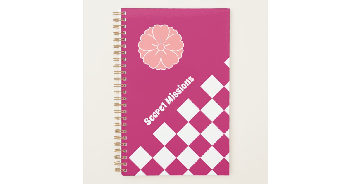 Japanese Checkerboard & Sakura Blossom Crest Planner | Zazzle
