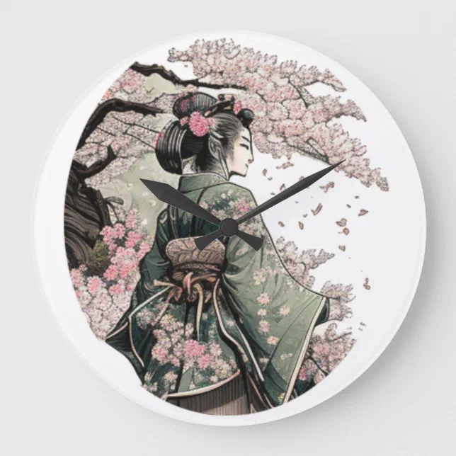 Japanese Cherry Blossom Sakura Geiko Geigi Geisha Large Clock | Zazzle