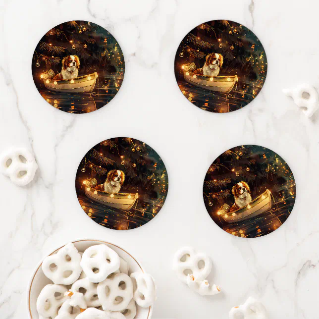 Japanese Chin Christmas Festive Voyage Coaster Set | Zazzle