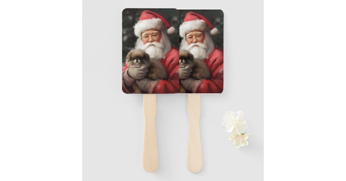 Japanese Chin With Santa Claus Festive Christmas Hand Fan | Zazzle