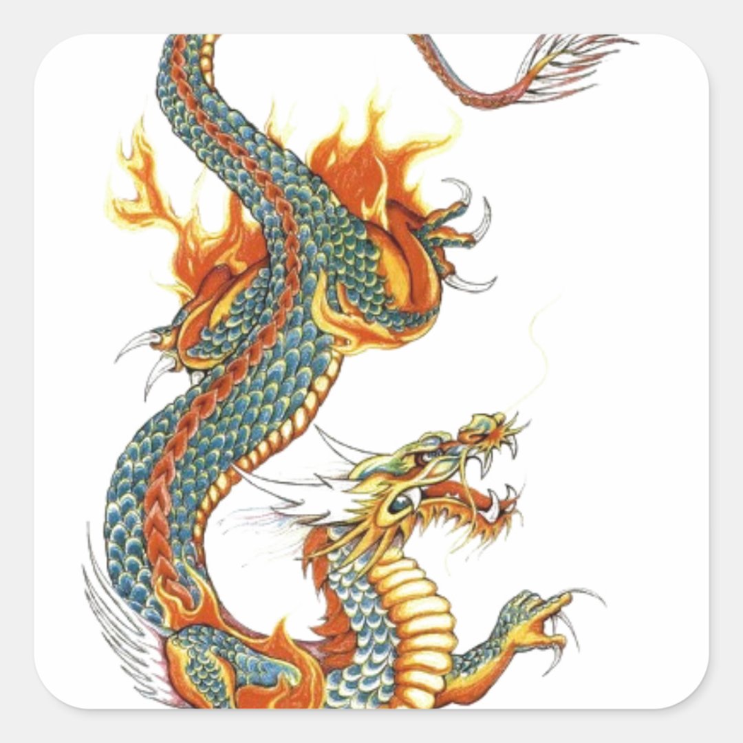 JAPANESE COLORED DRAGON SQUARE STICKER | Zazzle