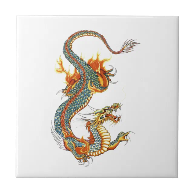 JAPANESE COLORED DRAGON TILE | Zazzle