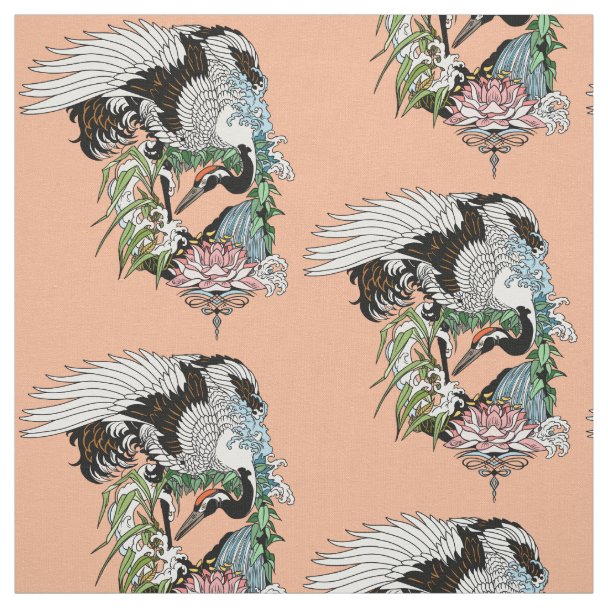 Japanese crane in the garden fabric | Zazzle